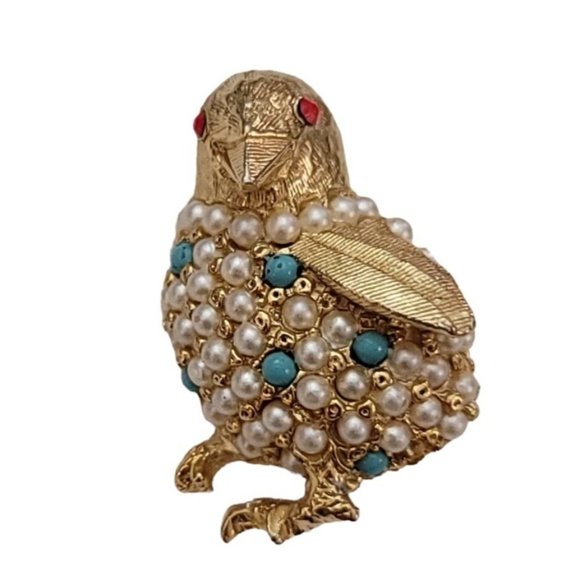 Unbranded | Jewelry | Gold Tone Red Eye Blue White Ballotini Bird ...